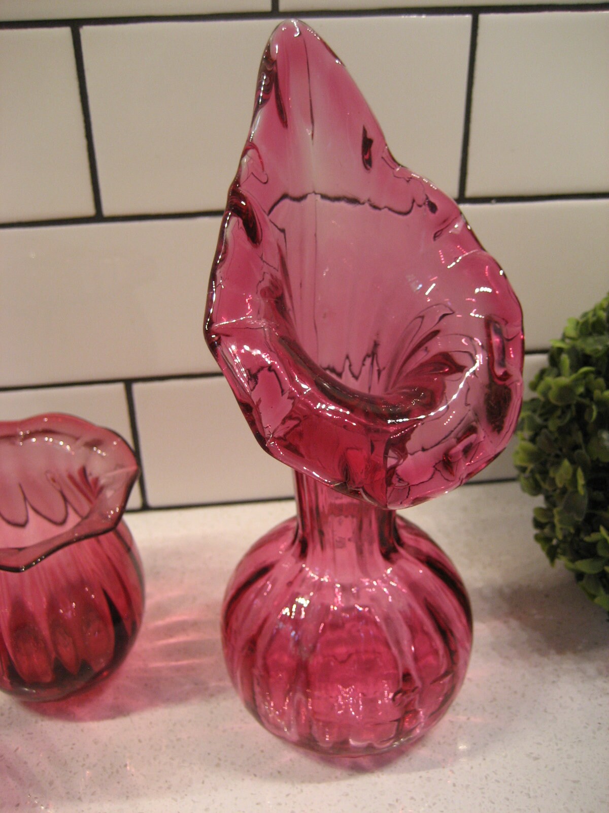 CHOICE Vintage Cranberry Glass Retro Art Jack in the Pulpit Bride's ...