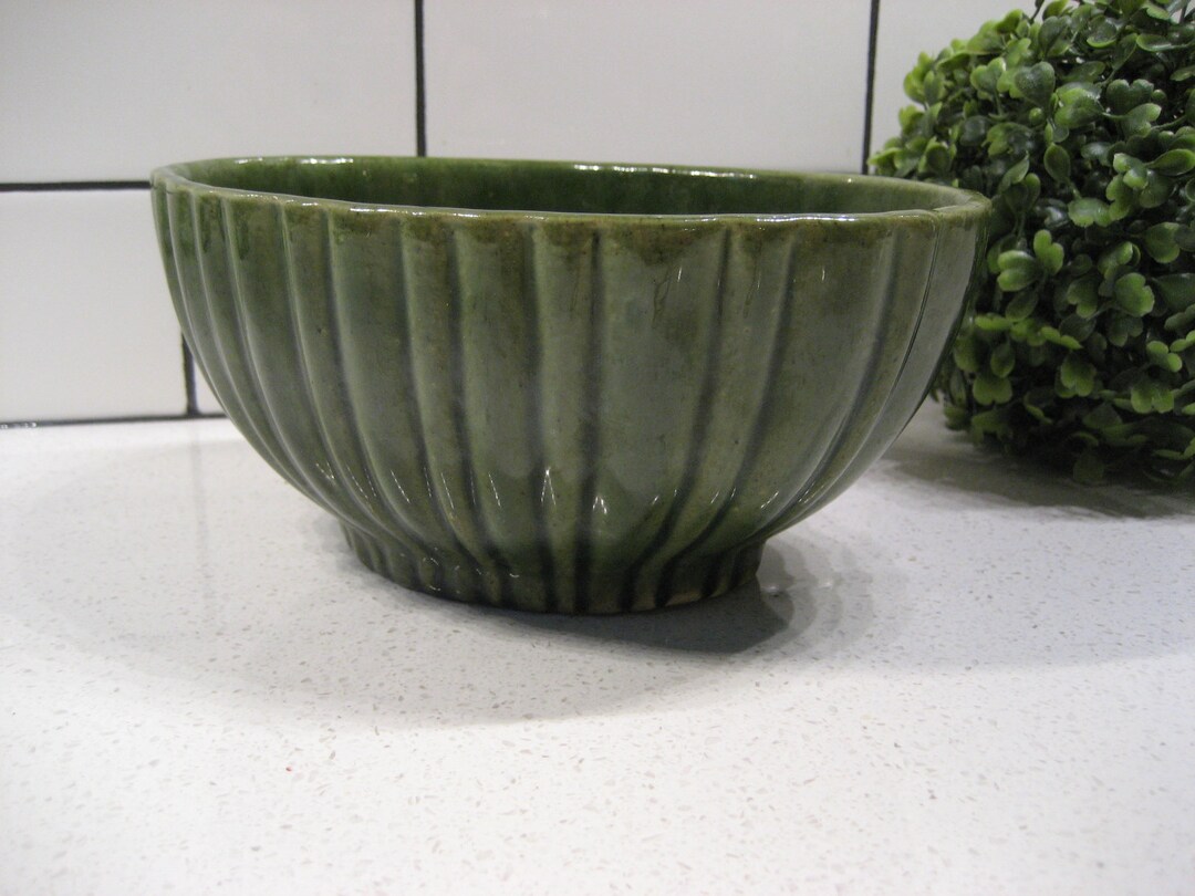 7.75” Vintage Haeger Pottery Indoor Planter Pot Incised Vertical Bands ...