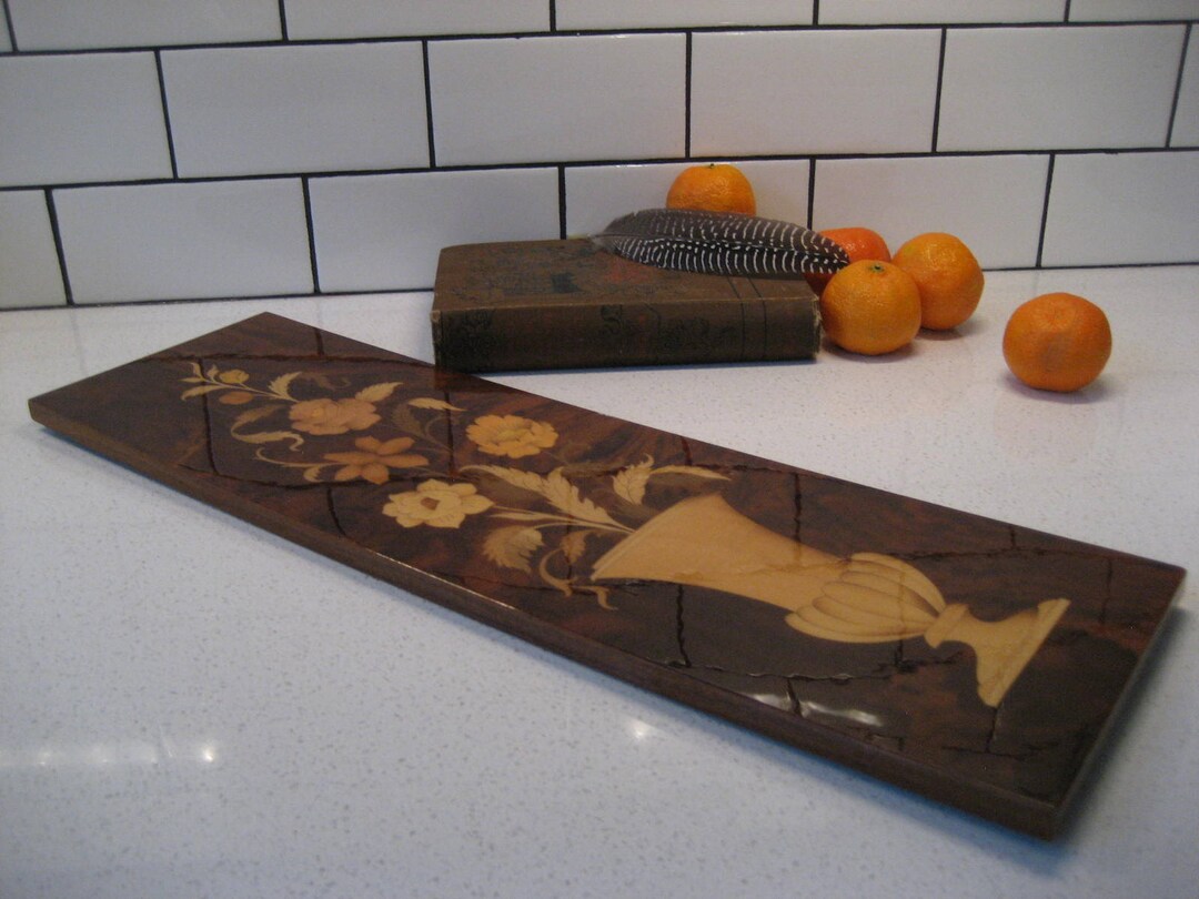 1.6' XL Vintage Italian Marquetry Burl Wood Wall Panel A. Gargiulo ...