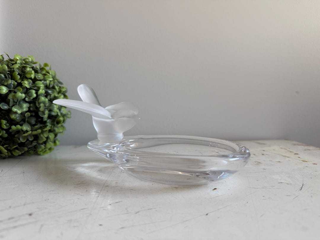 6.7” Vintage Sevres Crystal Songbird Dish Signed French Frosted Cristal ...
