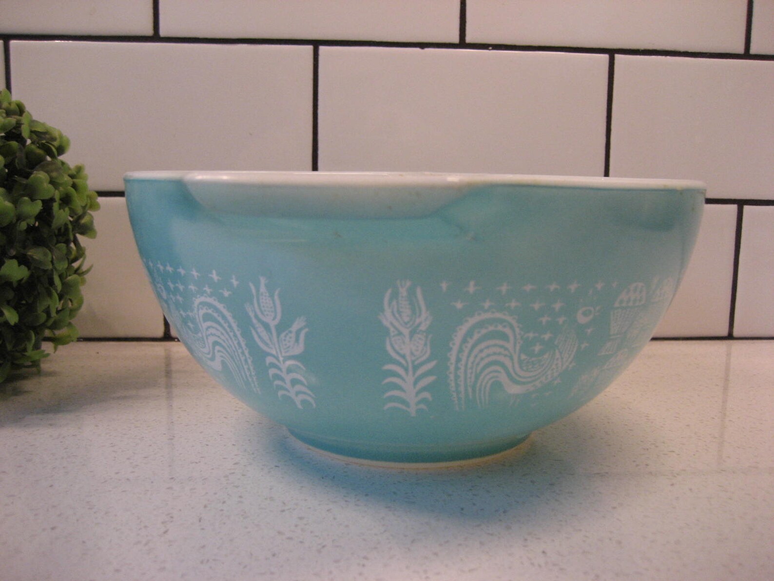 Vintage Cinderella Pyrex Aqua Mixing Bowl Backyard Chickens Roosters ...