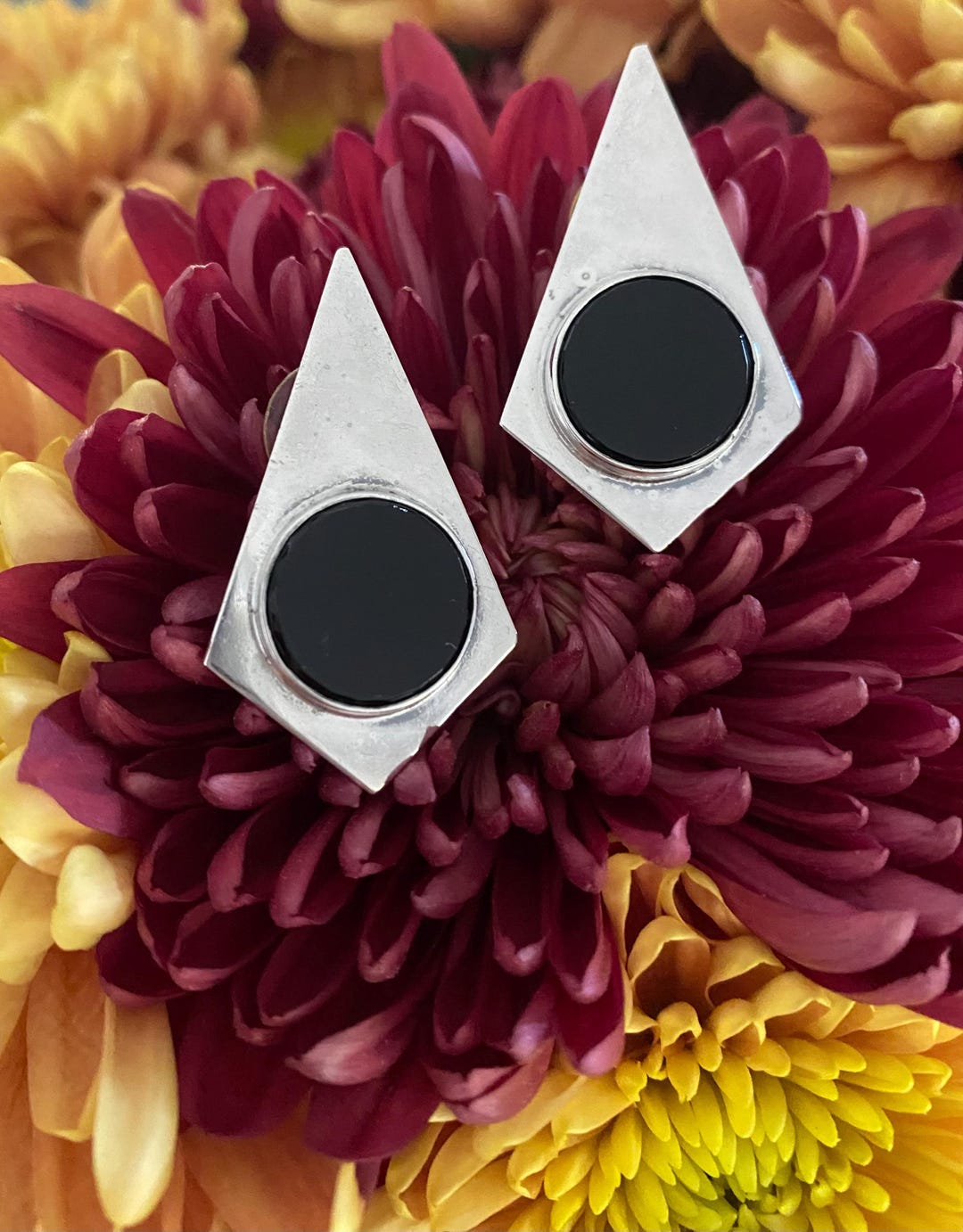 Vintage Timeless Sterling Jet Black Obsidian Faceted Edge Circle ...