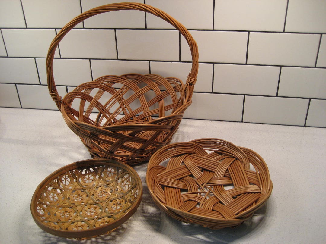 Trio of Vintage Boho Chic Baskets Woven Twig Lattice Twig Two - Etsy