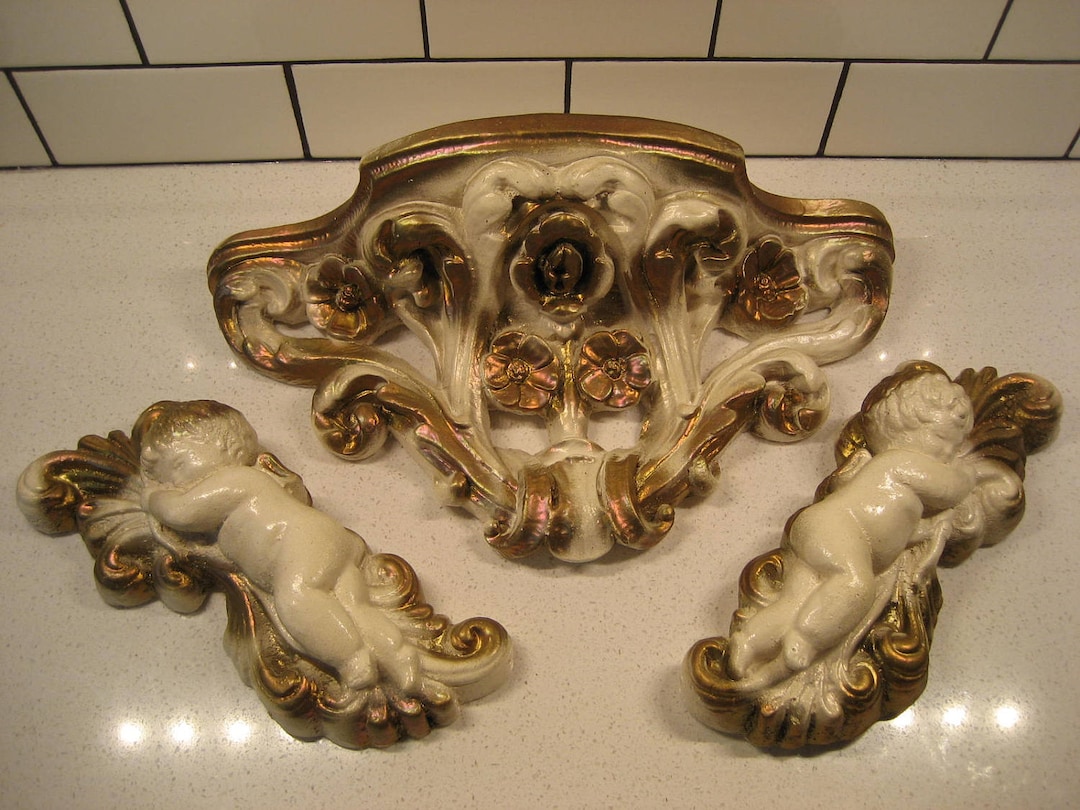 3pc XL Set Vintage Chalkware Cherubs Angels Versace-style Iridescent ...