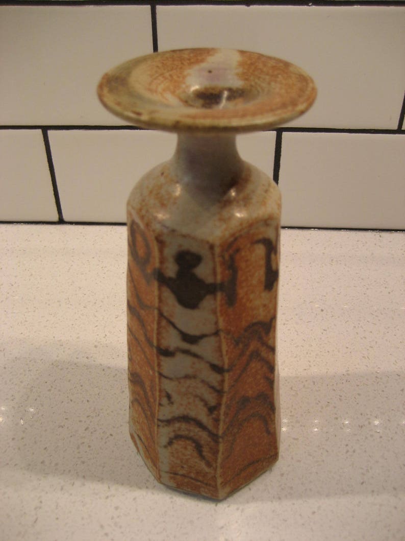 7" Vintage Robin Hopper Agateware Pottery Octagon Weed Vase Wheel ...