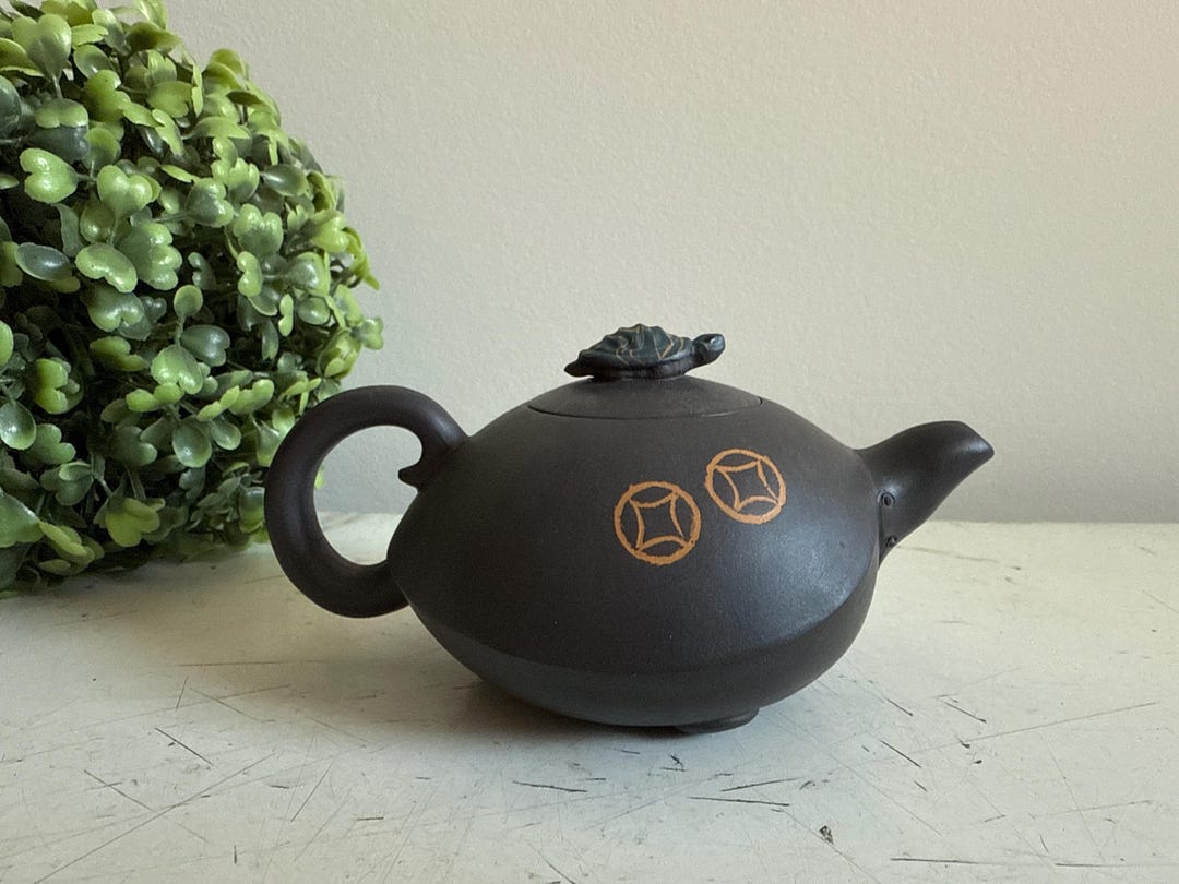 5” Vintage Mini Yixing Teapot 3D Turtle Lid Bi-colour Shell Hand ...