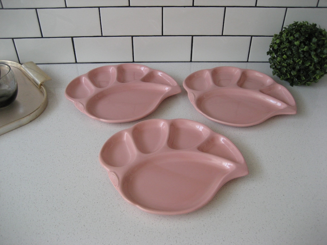 3pc Set 11" Vintage Divided Fondue Plates Lunch Tennis Set Wood Grain ...