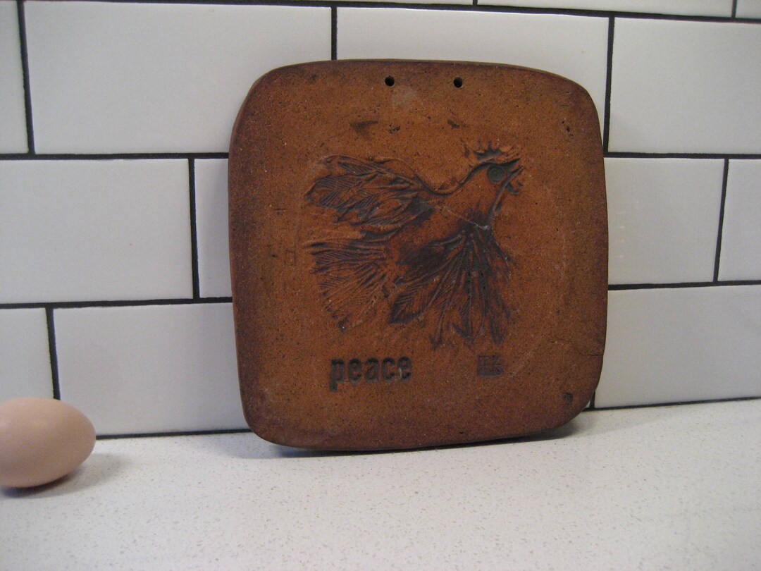 XXL Vintage Peace Clay Wall Tile Ed Drahanchuk Stamp Incised Bird ...