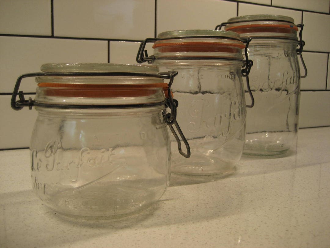 3pc Set Vintage Le Parfait Super Jar Canisters Embossed Lettering Wire ...