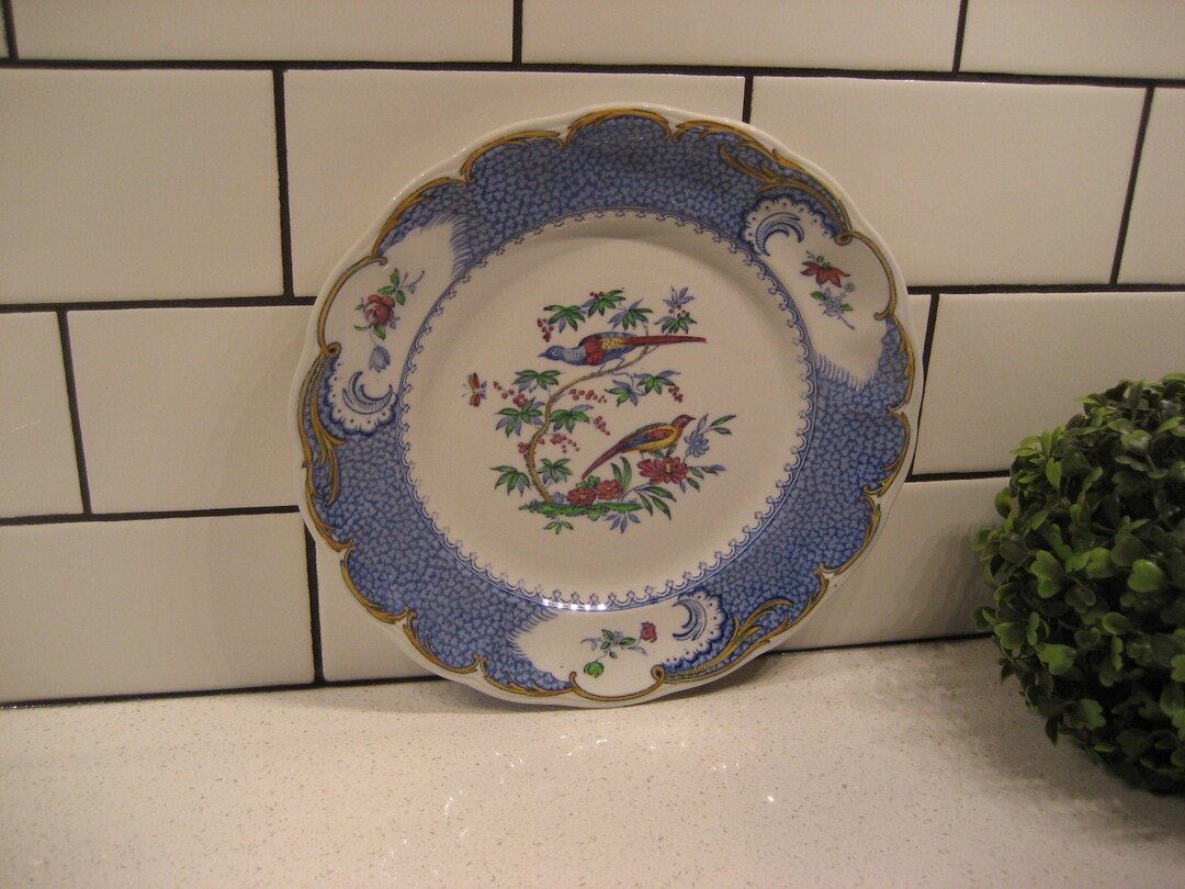 9" Antique Copeland Spode's Aviary Wall Plate Blue Chelsea Bird 713890 ...