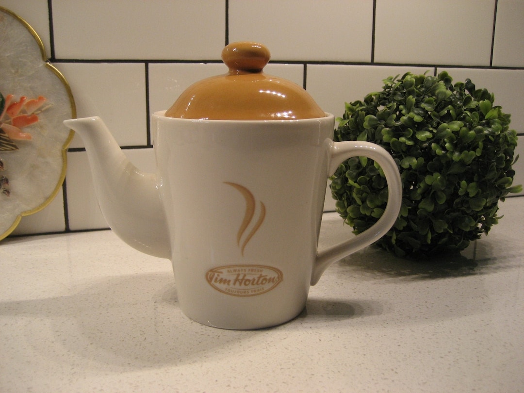 Vintage Tim Hortons Stoneware Tea Coffee Pot Embossed Logo French ...
