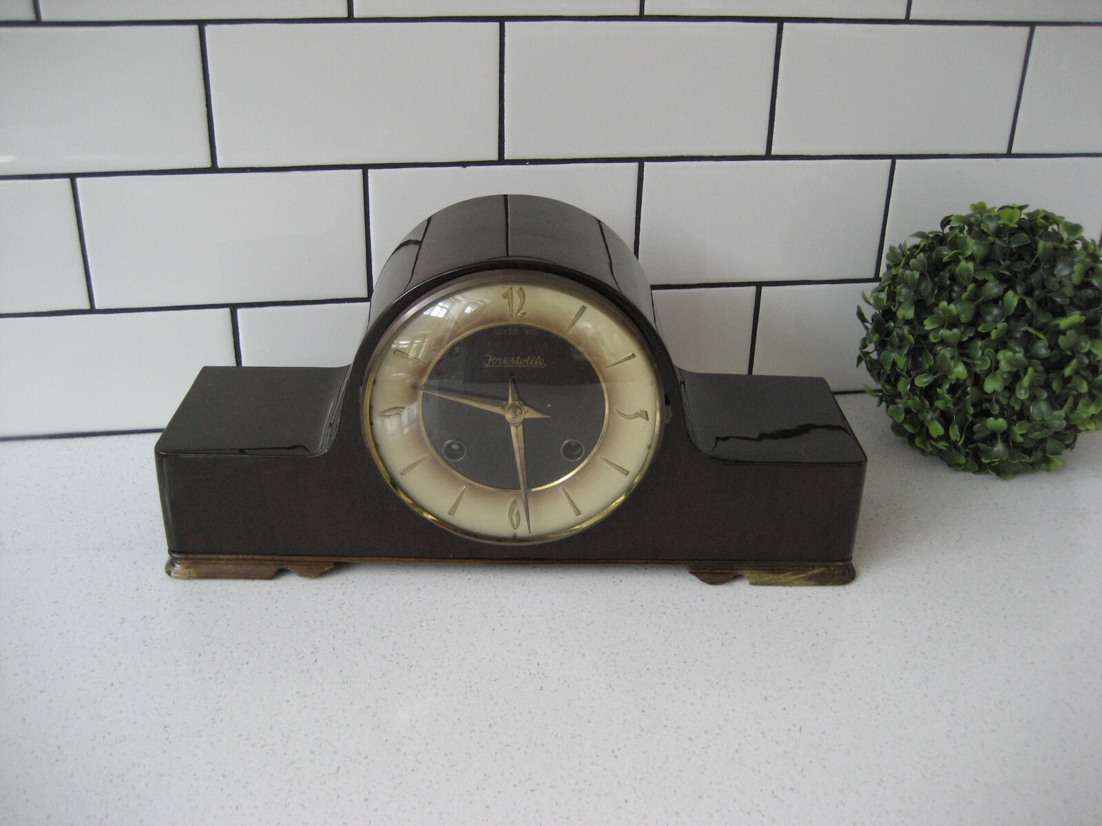 13" Vintage Forestville Mantel Clock Wooden Shelf Art Deco Style ...