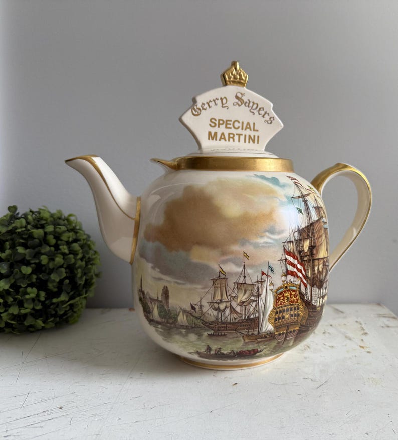 14” Enormous Vintage Sadler Teapot Substantial Gold Wraparound Art ...