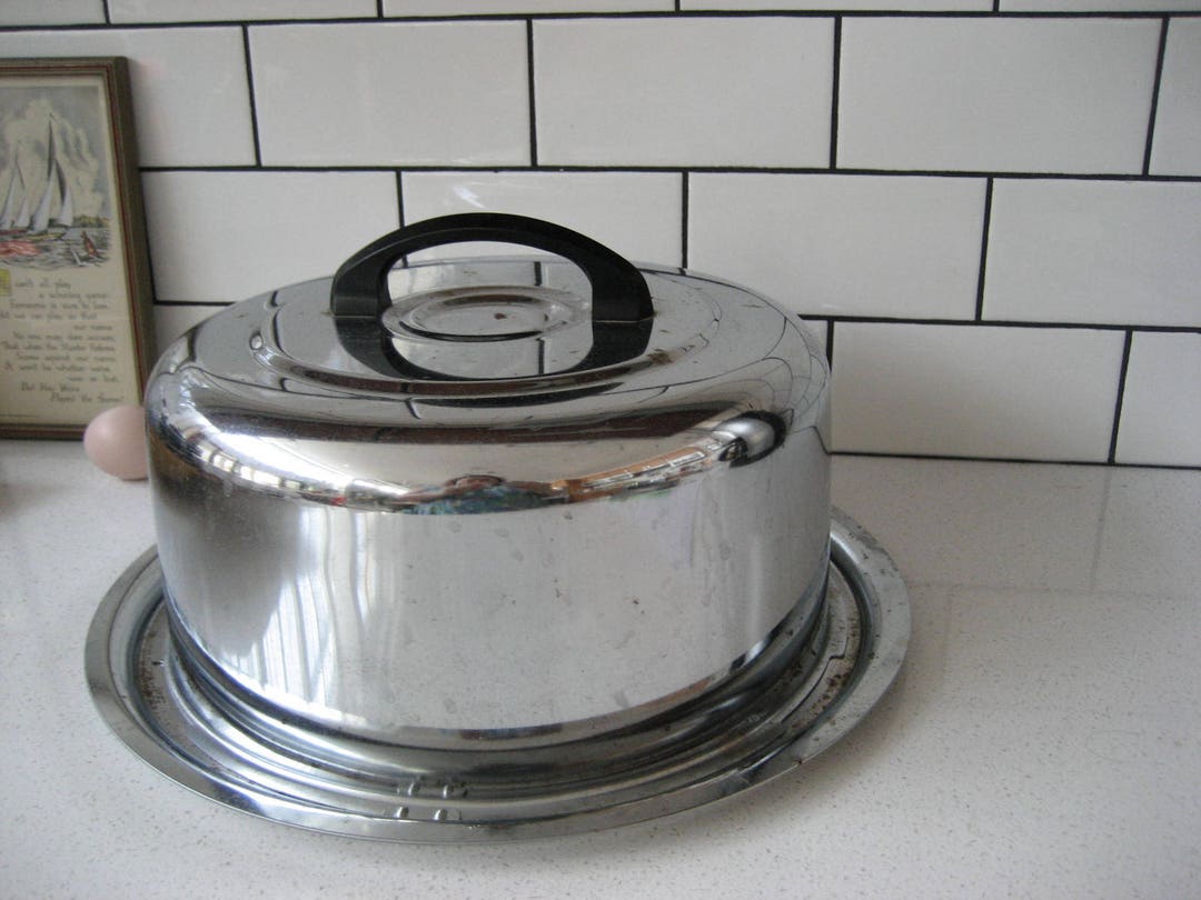 13.5” Vintage Chrome Cake Caddy Black Bakelite Handle Everedy USA ...