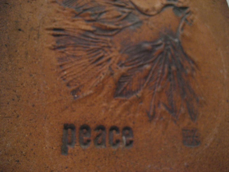 XXL Vintage Peace Clay Wall Tile Ed Drahanchuk Stamp Incised Bird ...