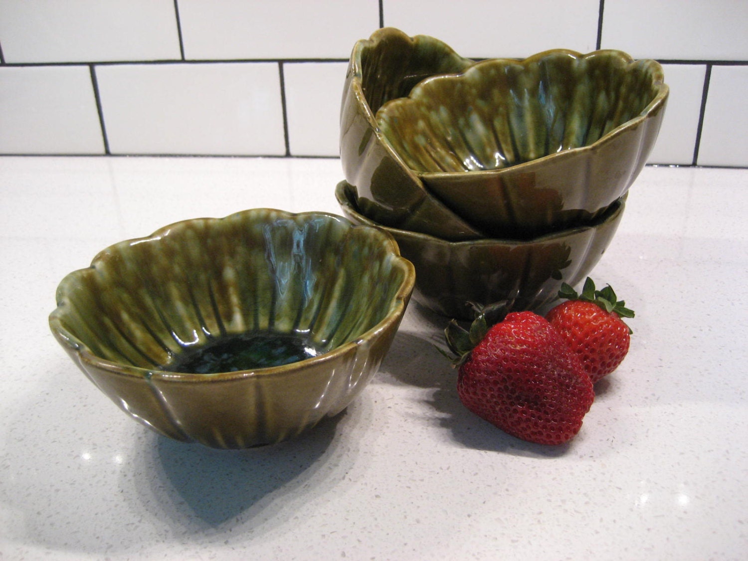 4pc Set Vintage Pottery Bowls USA 3D flower Retro cereal soup | Etsy