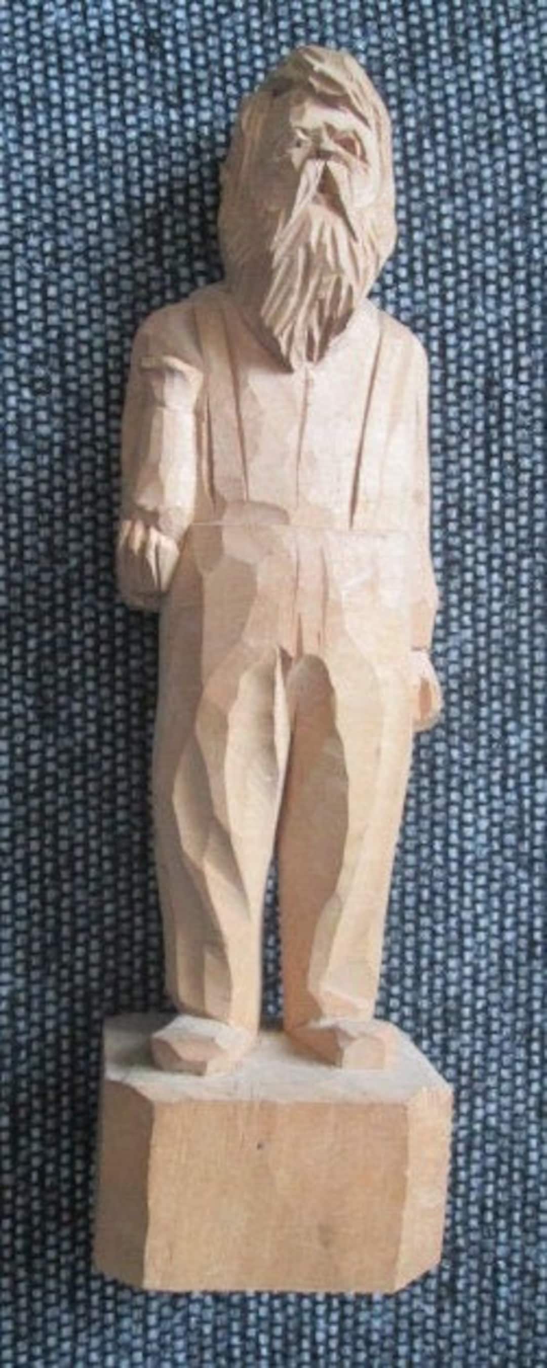 Vintage Quebec Traditional 8 Inch Wood Carving Bearded Man and Pottery ...