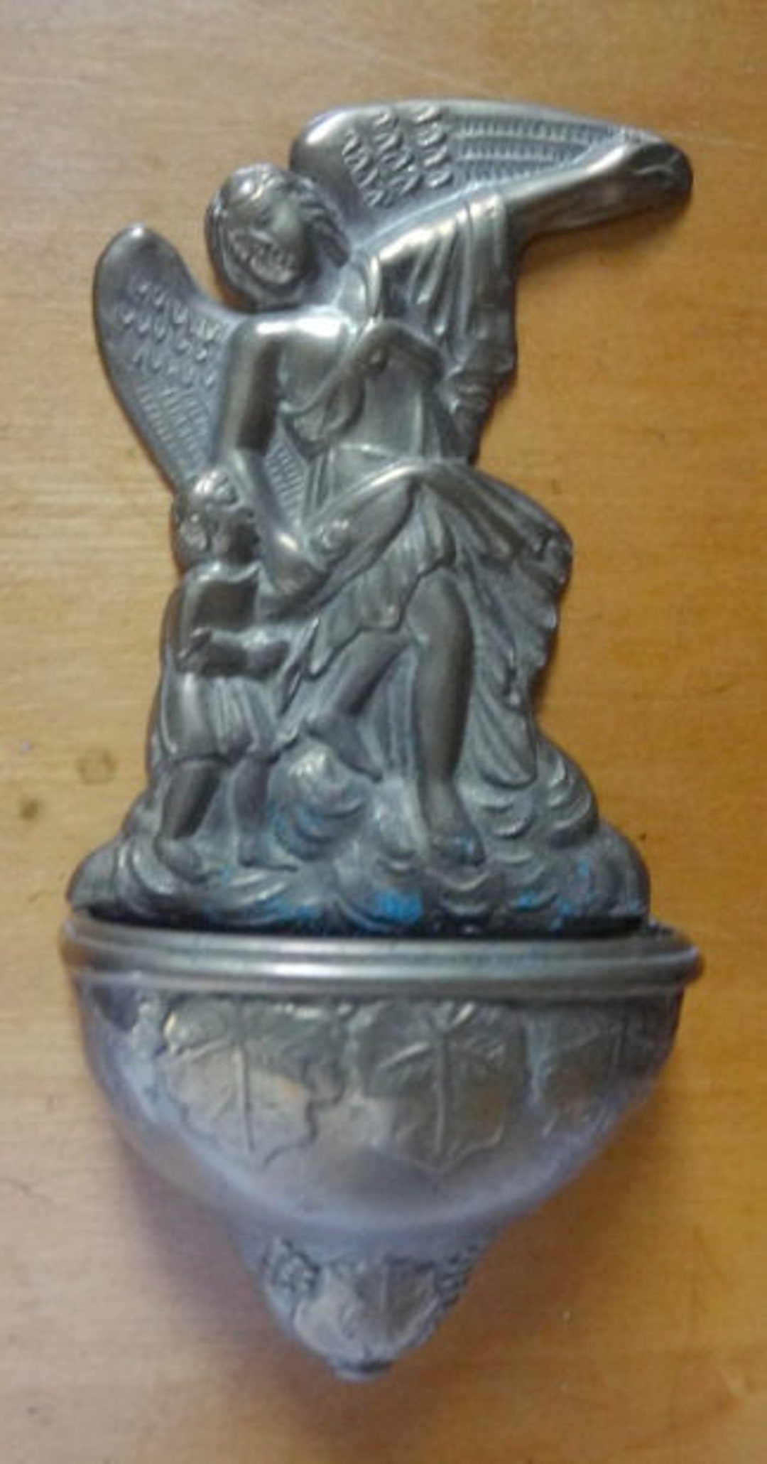 Vintage Cast Brass 7 1/2 Inch Guardian Angel and Child Holy Water Wall ...