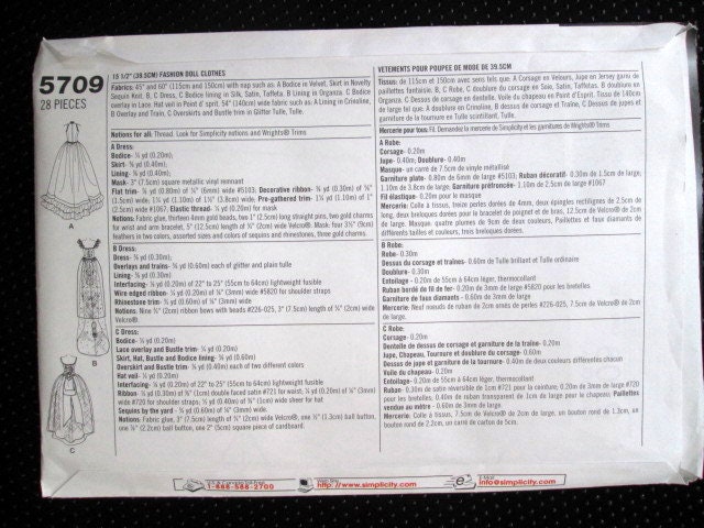 Simplicity Uncut Doll Clothes Pattern, PATTERN 5709 Couturier Doll ...