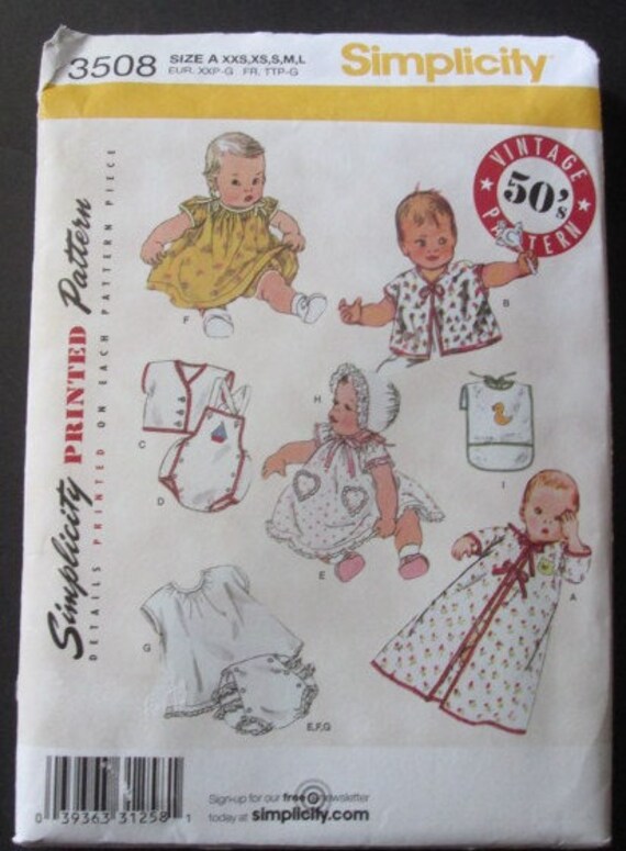 SIMPLICITY Vintage 1950s Pattern Reissue 3508 Baby Layette - Etsy