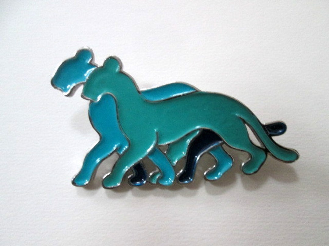 Vintage CORO Jewelry Enamel and Silvertone Big Cat Stylized Brooch ...