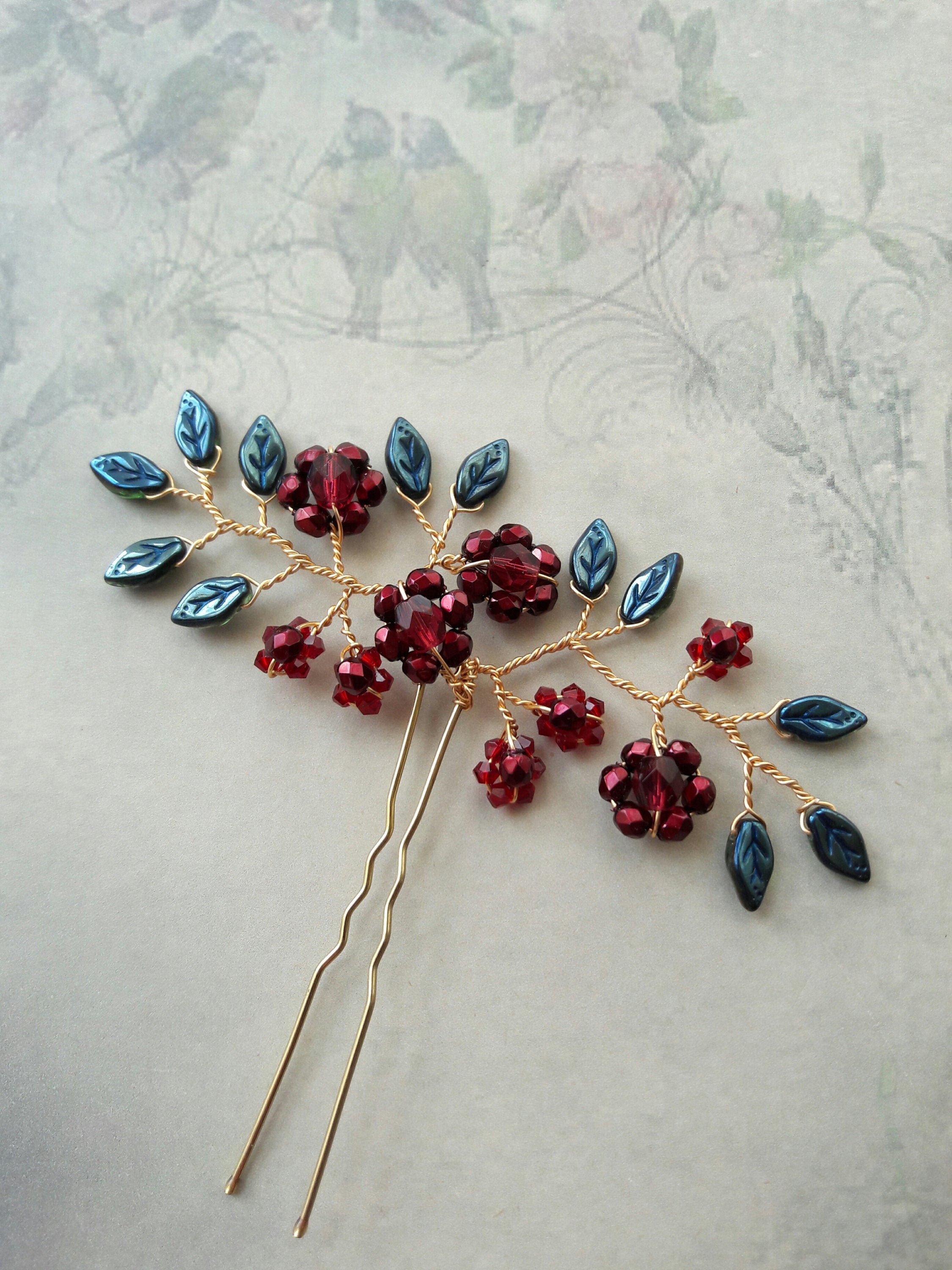 Red Rose Wedding Hair Pin Bridal Headdress Flower Headpiece - Etsy