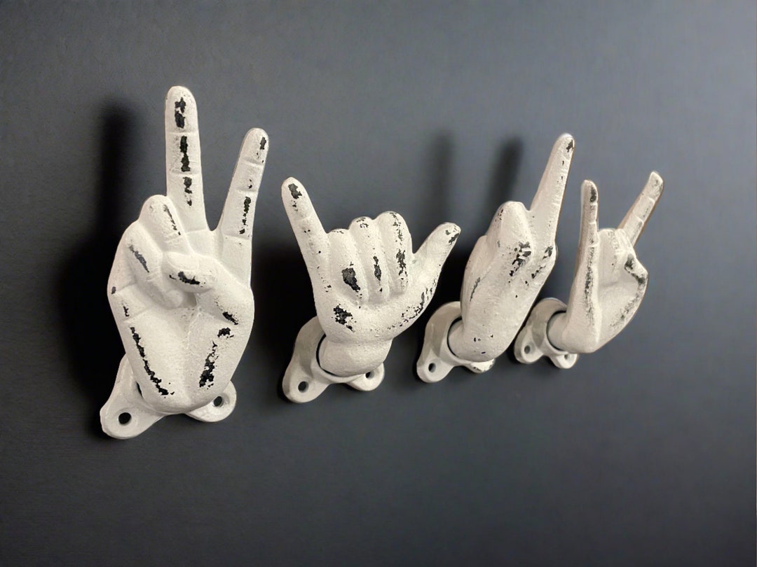 Hand Gesture Wall Hook – Decorative Metal Hooks, 18 Colors - Etsy