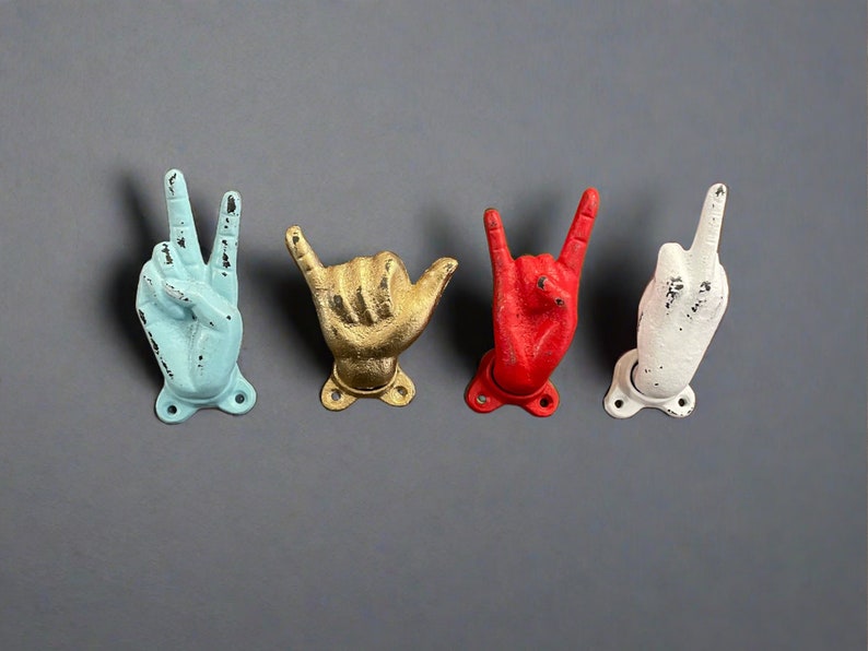 Hand Gesture Wall Hook – Decorative Metal Hooks, 18 Colors - Etsy
