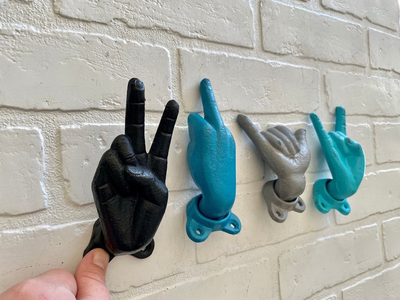 Hand Gesture Wall Hook – Decorative Metal Hooks, 18 Colors - Etsy