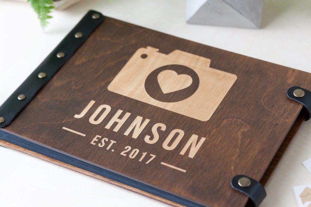 Wood Photo Album With Last Name, Wedding Keepsake Album for Your ...