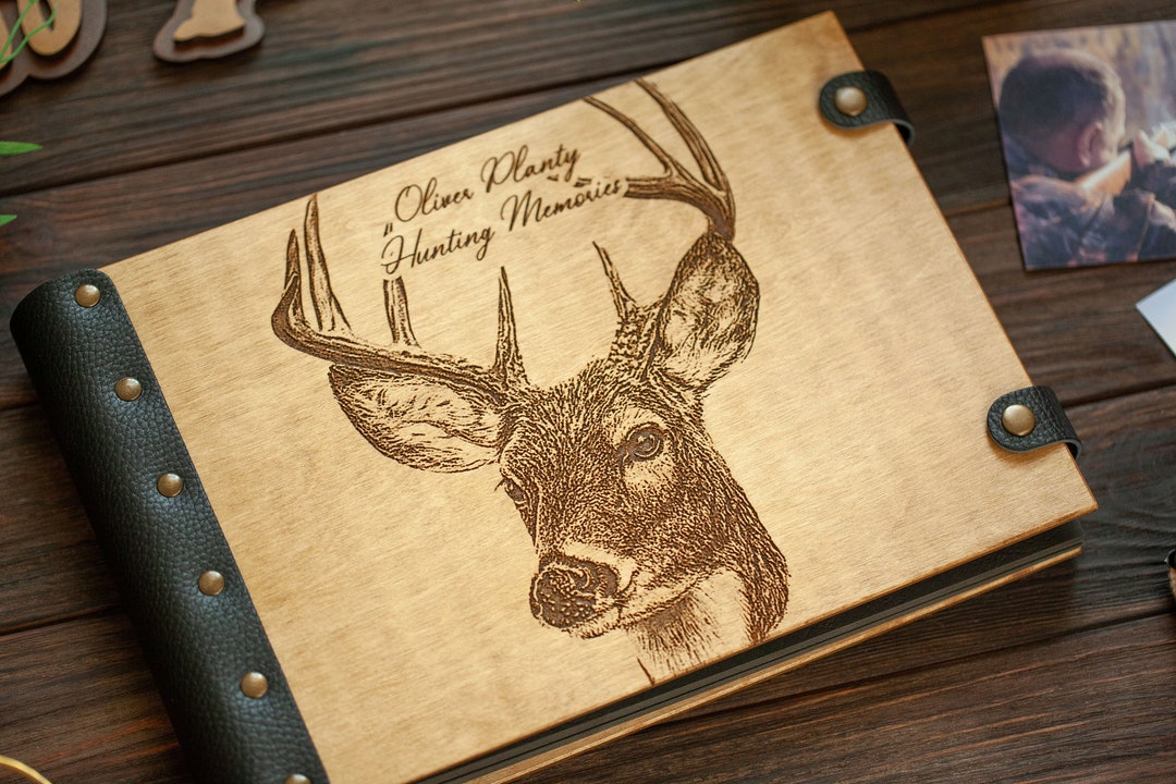 Hunting Photo Album With Whitetail Deer, Wooden Scrapbook Album Great ...