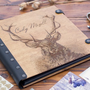 Wooden Photo Album With Deer Gift for Hunter or Fisherman With Engraved ...