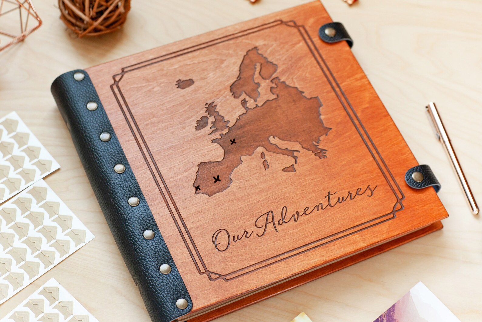 Wooden Photo Album World Map Personalized With Your Names and - Etsy