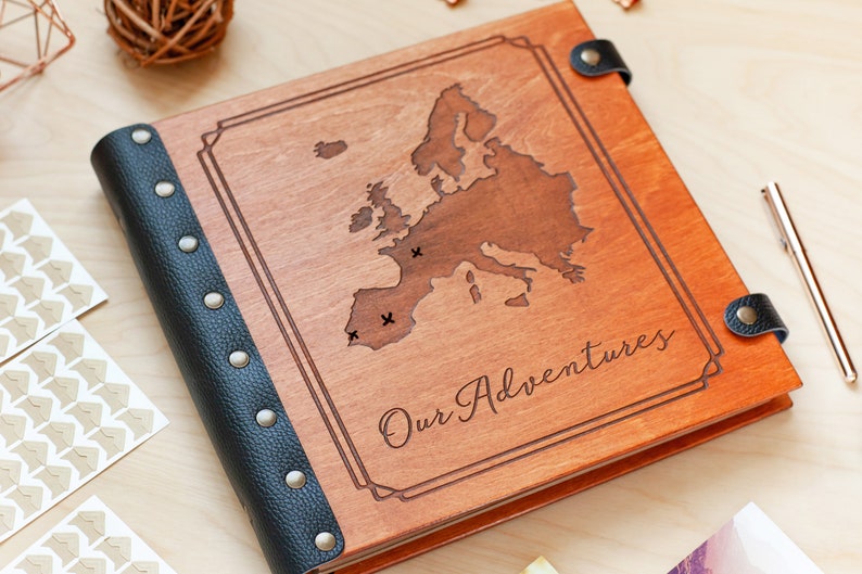 Wooden Photo Album World Map Personalized With Your Names and - Etsy