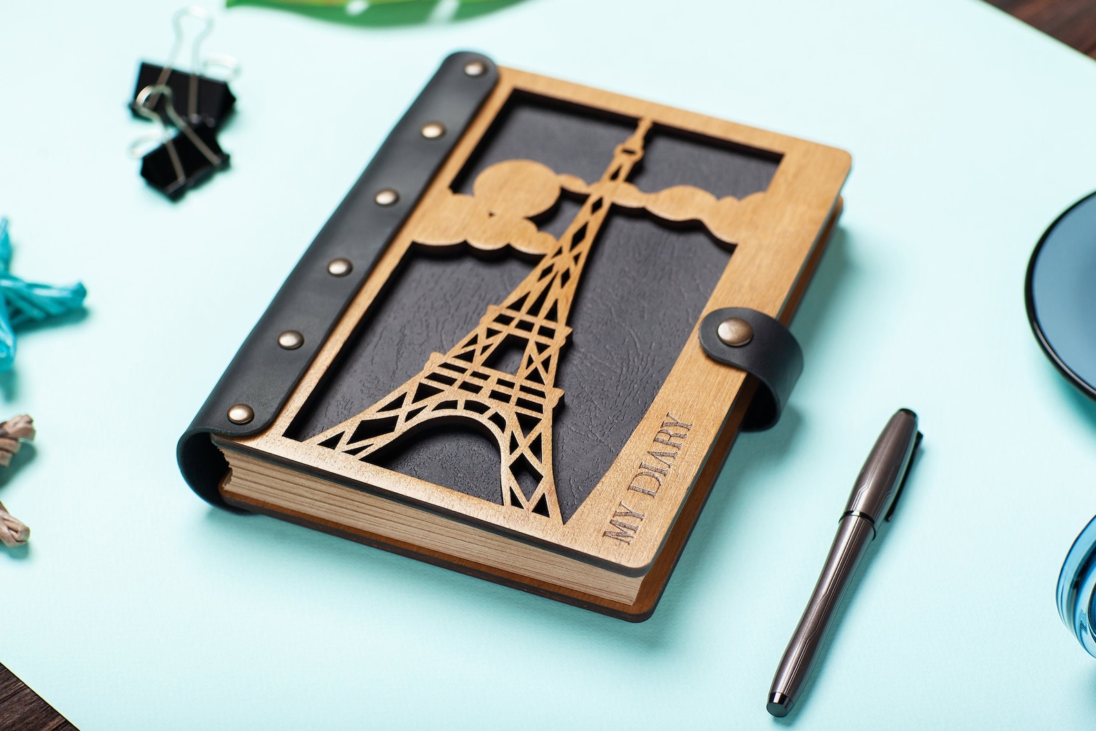 Personalized Wood Cover Notebook Custom Eiffel Tower Wooden | Etsy