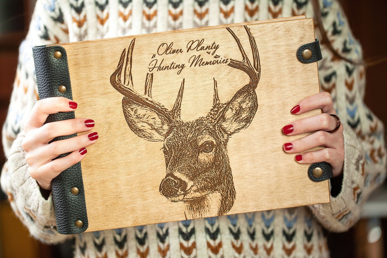 Hunting Photo Album With Whitetail Deer, Wooden Scrapbook Album Great ...