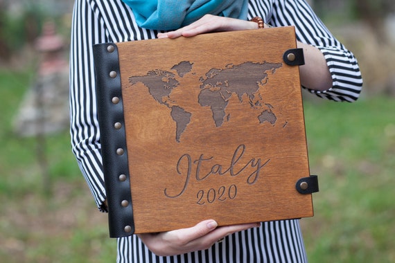 Wooden Wedding Photo Album World Map Personalized Name and - Etsy
