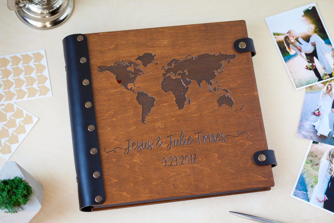 World Map Album Travel Scrapbook to Capture Adventure Memories, Wooden ...