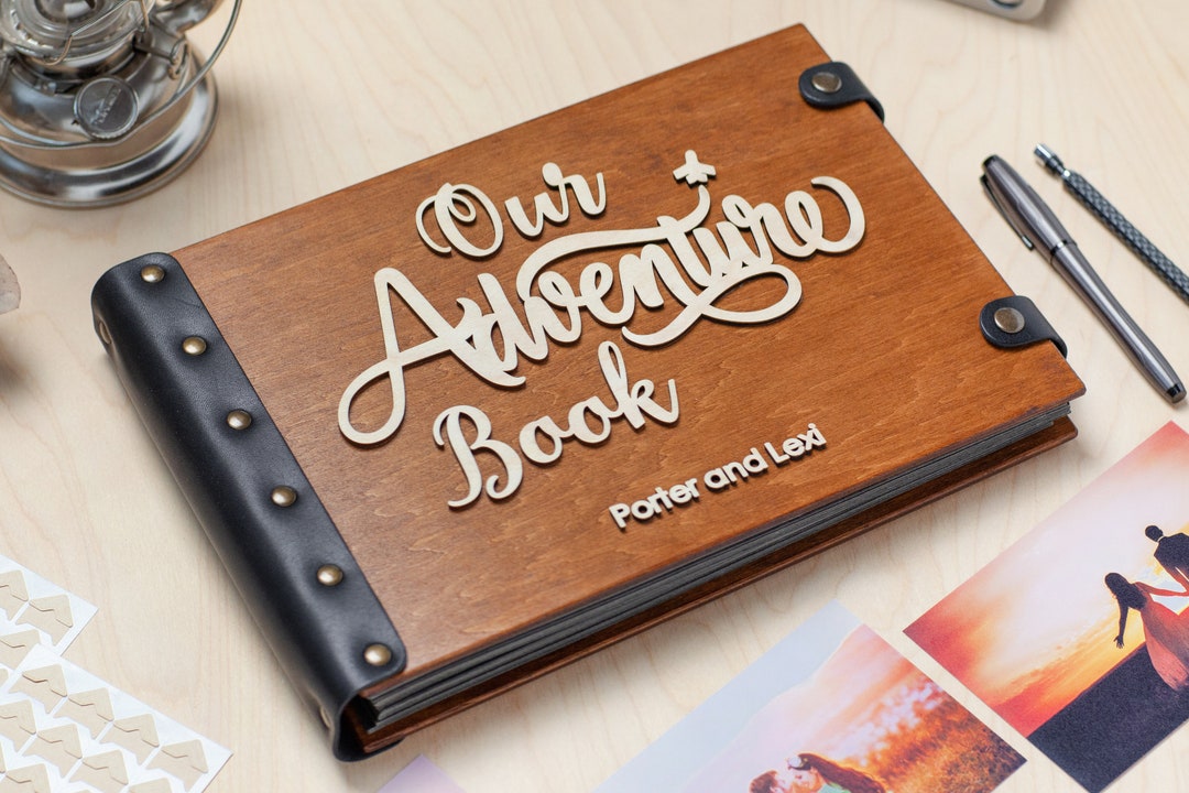 Photo Album Adventure Awaits, Wood Photo Album Our Adventure Book ...