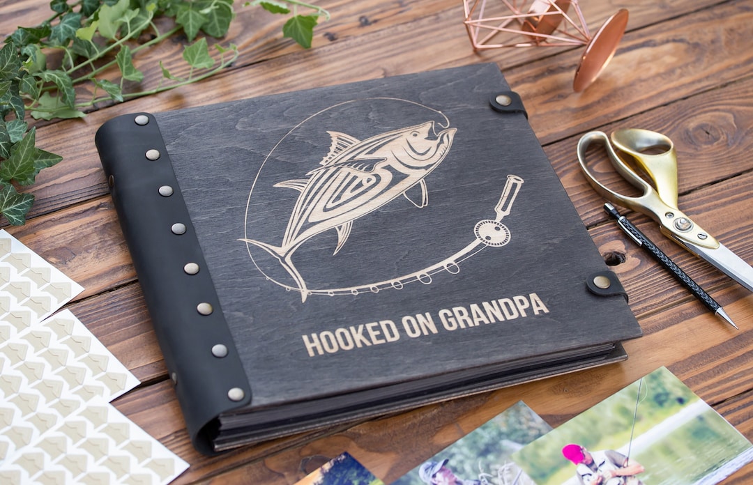 Wooden Photo Album, Rustic Photo Album Fishing Gift, Custom Photo Album ...