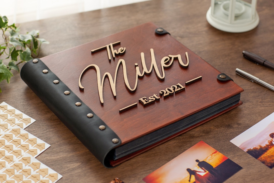 Wooden Photo Album 3D Text Family Photo Album Wedding Scrapbook Album ...