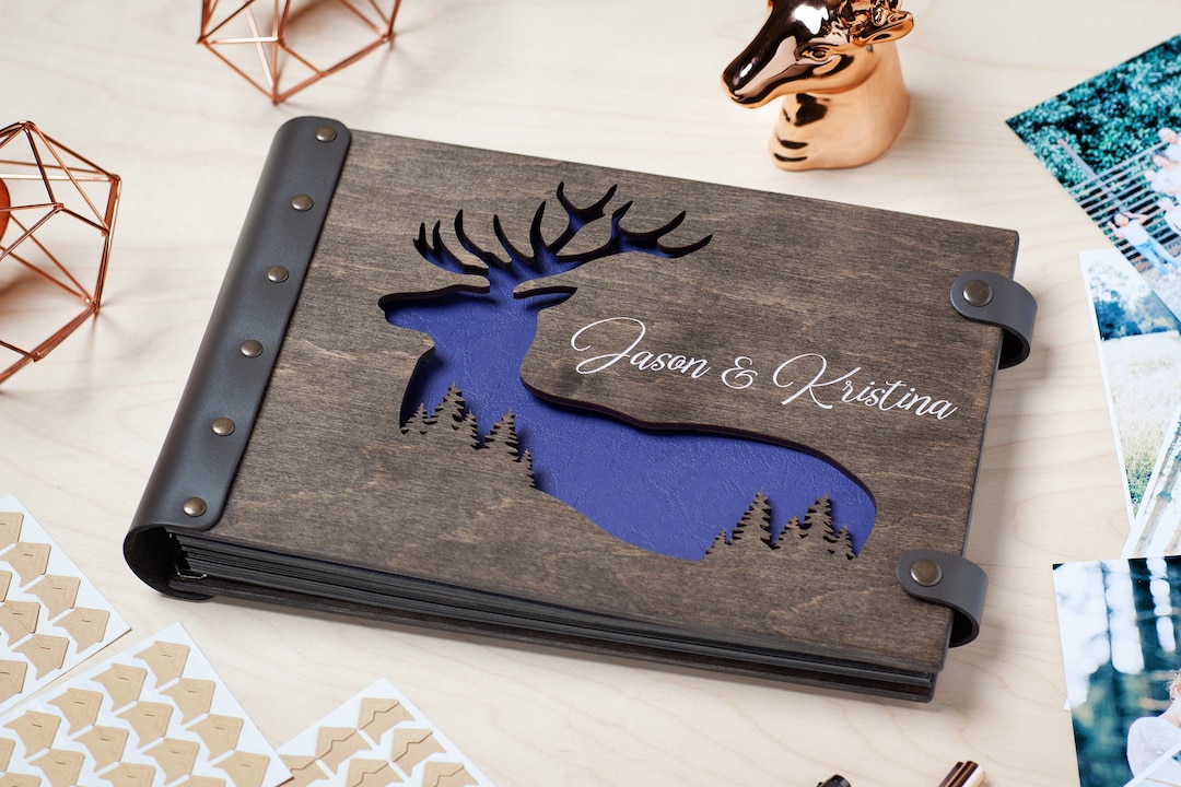 Custom Deer Photo Album With Couples Names, Forest Wedding Photo Album ...