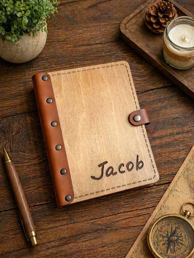 Personalized Wooden Notebook, Sketchbook, Engraved Journal With Name ...