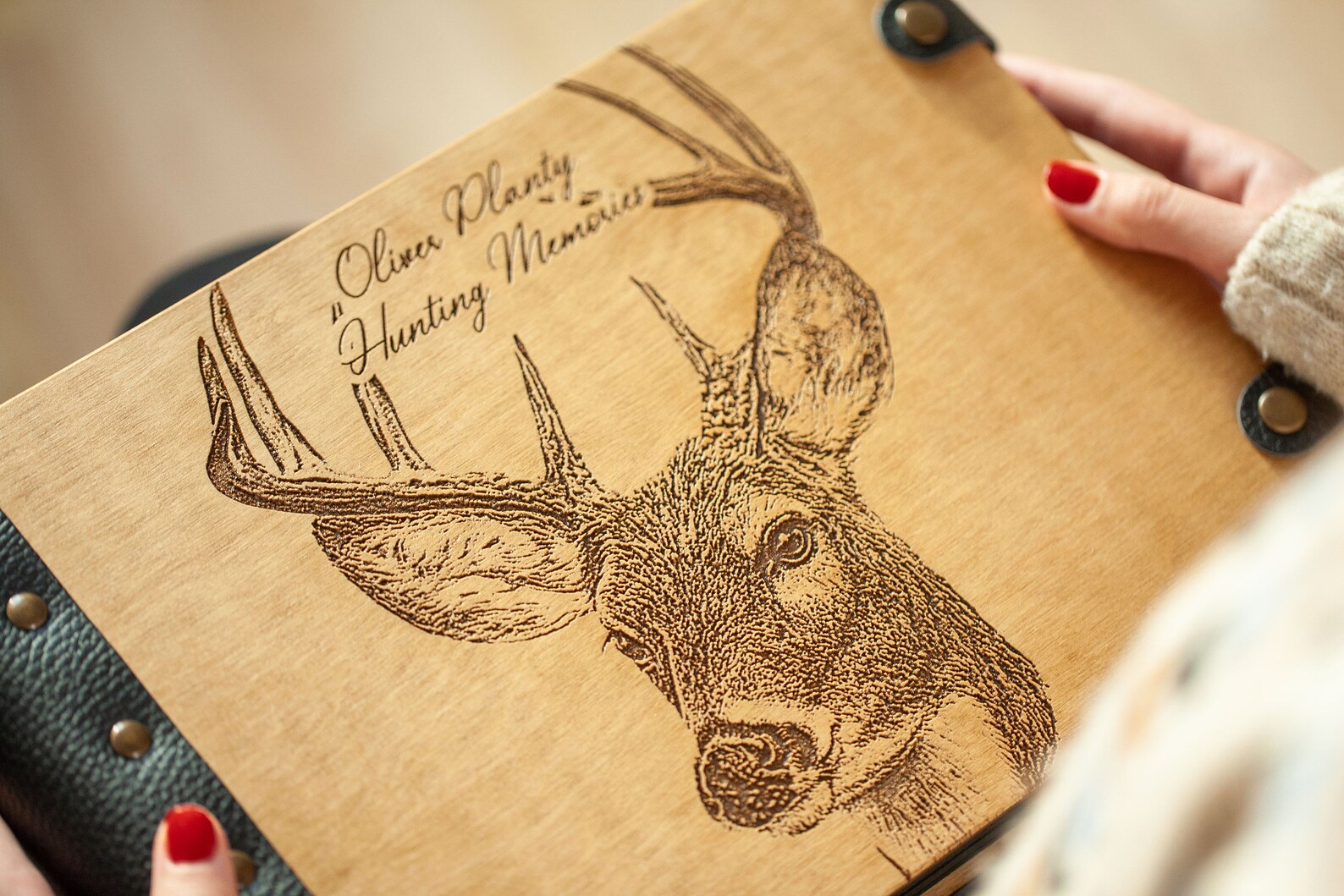 Hunting Photo Album With Whitetail Deer, Wooden Scrapbook Album Great ...