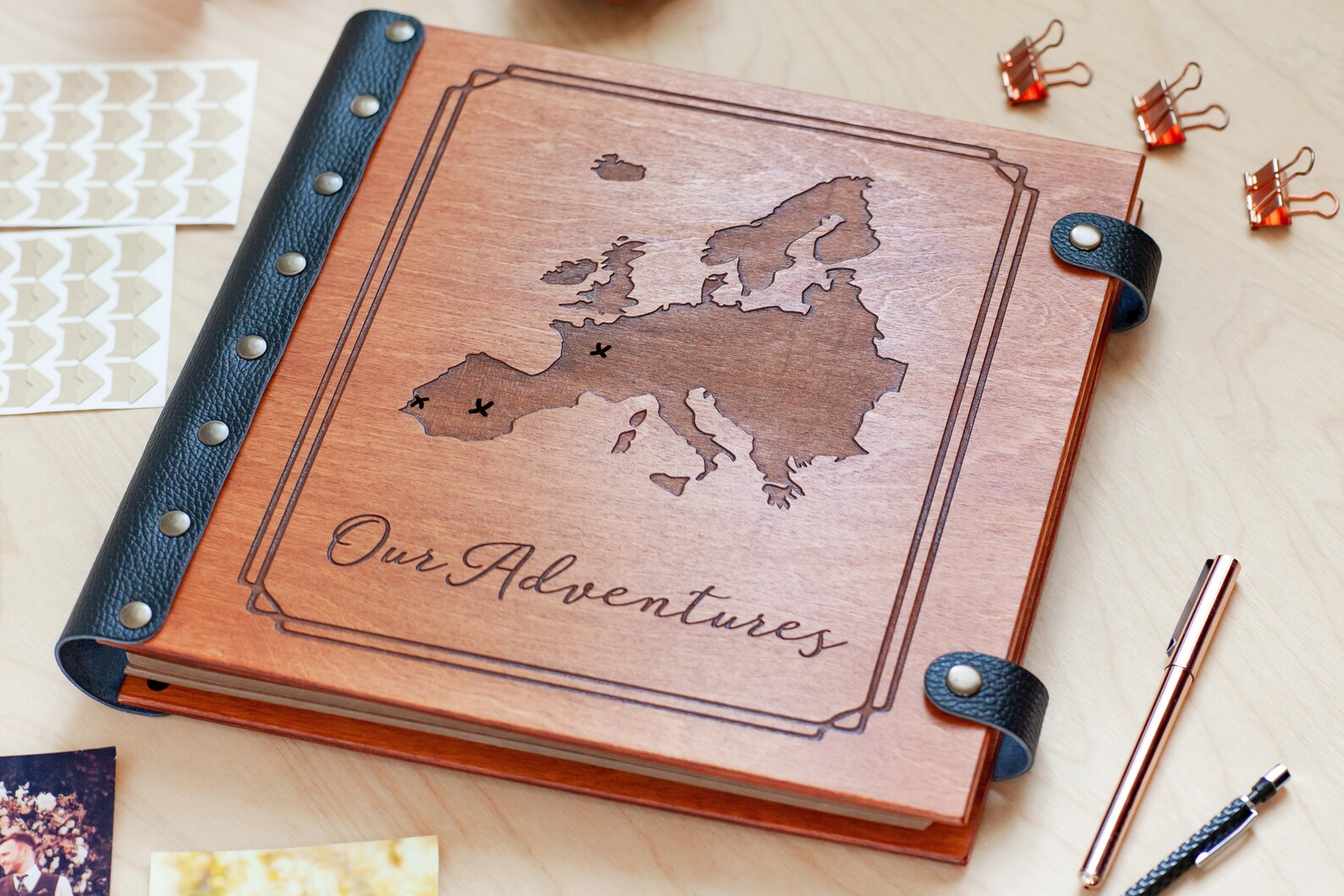 Wooden Photo Album World Map Personalized With Your Names and - Etsy