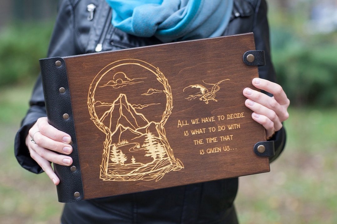 Personalized Wooden Photo Album Gold Foil, Custom Leather Bound Photo ...