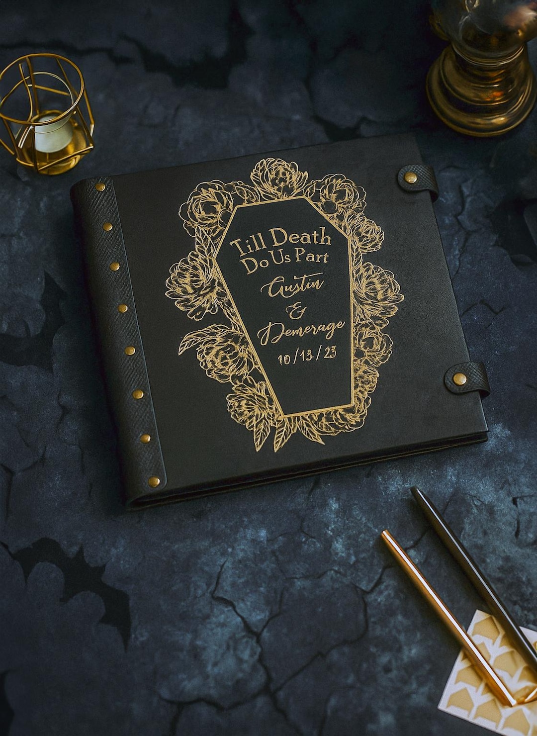 Personalized Photo Album Gothic, Wooden Scrapbook Album for Goth ...