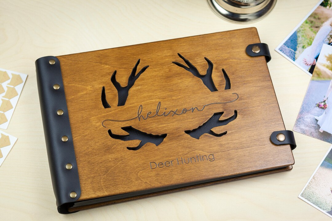 Photo Album Deer Antler, Wooden Photo Album for Birthday, Hunting Photo ...