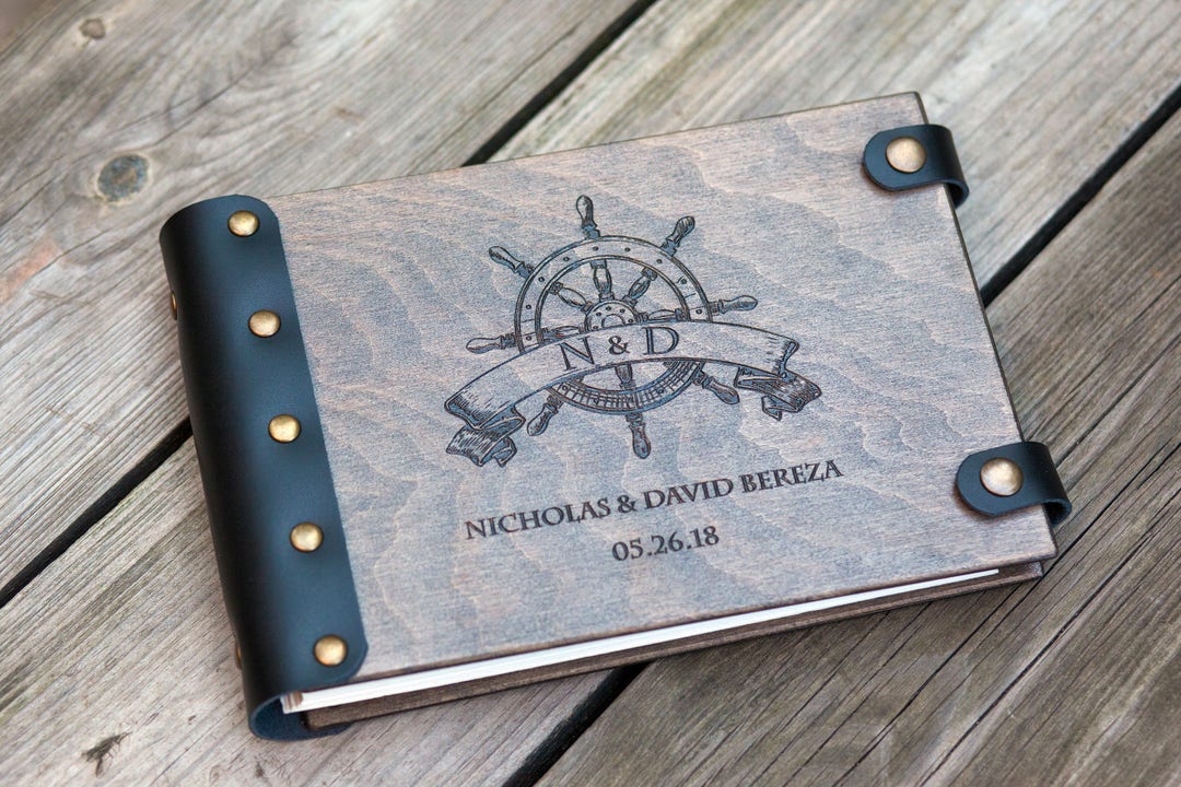 Custom Nautical Guest Book, Wooden Beach Wedding Album, Ocean Theme ...