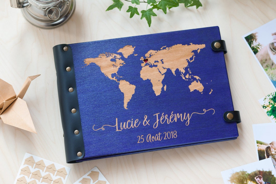 World Map Photo Album for Destination Wedding and Travel Memories, Our ...